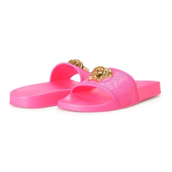 Versace | Shoes | Versace Womens Gold Medusa Head Fuxia Pink Pool Slide ...